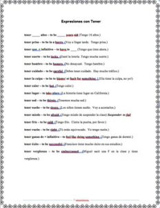 Spanish Tener Expressions Activity and Student Handout