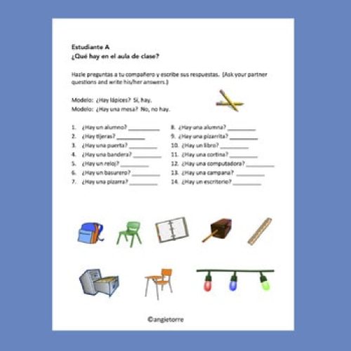 Spanish Classroom Objects Paired Activity - Best PowerPoints