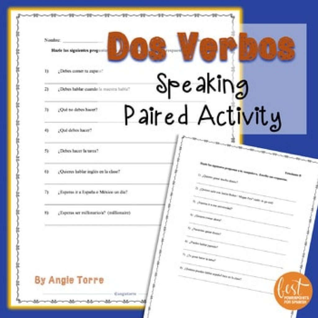 Spanish Speaking Paired Activity for Dos Verbos - Using Two Verbs in a ...