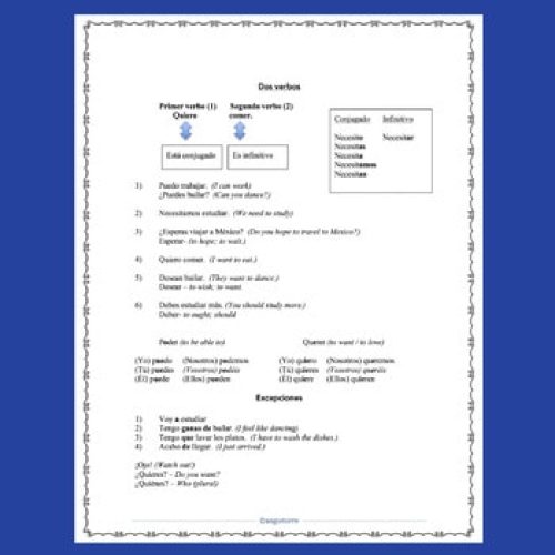 Spanish Speaking Paired Activity for Dos Verbos - Using Two Verbs in a ...