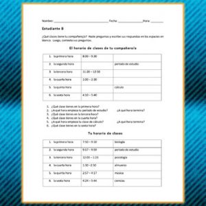 Spanish Time La hora and Classes Speaking Paired Activity