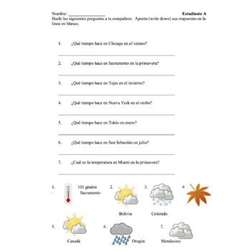 Spanish Weather El tiempo Paired Speaking Activities - Best PowerPoints