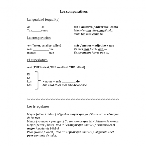 Spanish Comparisons Los comparativos Speaking and Listening Activities
