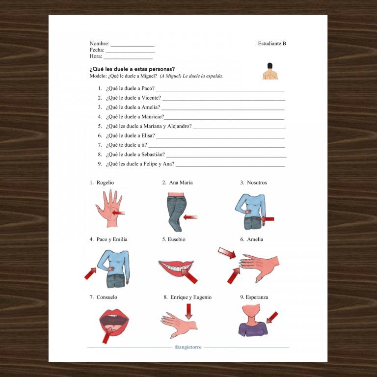 Spanish Body and Health El cuerpo y la salud Paired and Group Activities