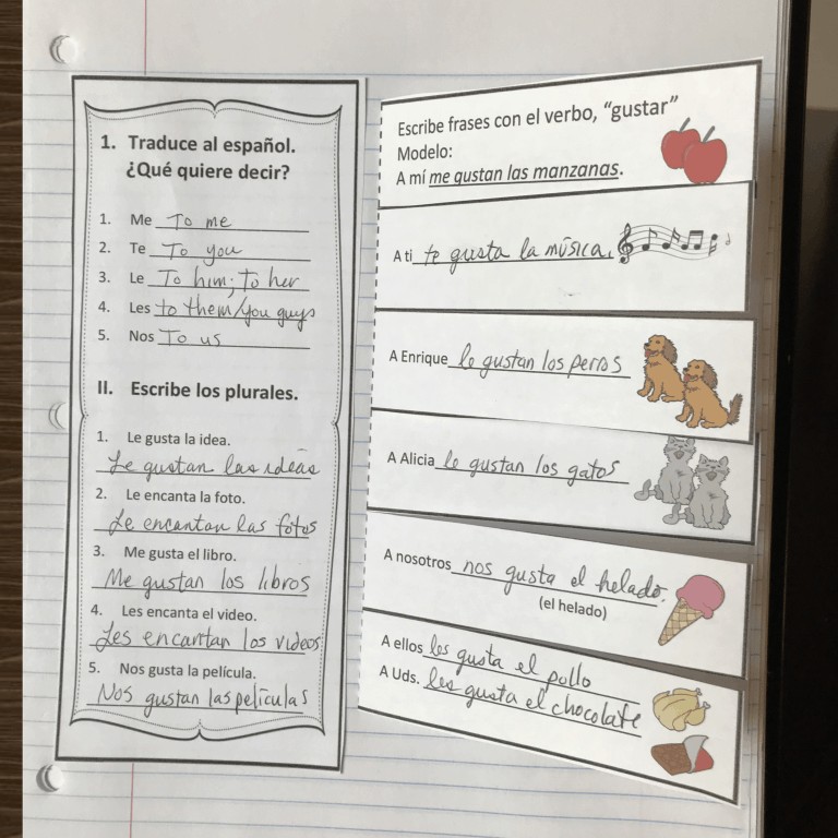 Spanish Gustar Interactive Notebook Activities