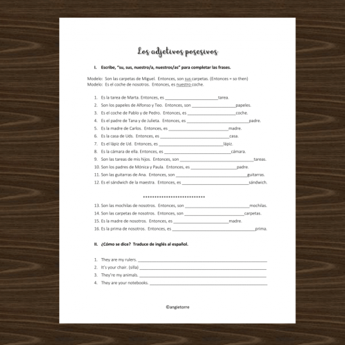 Spanish Possessive Adjectives Interactive Notebook Activity - Best ...
