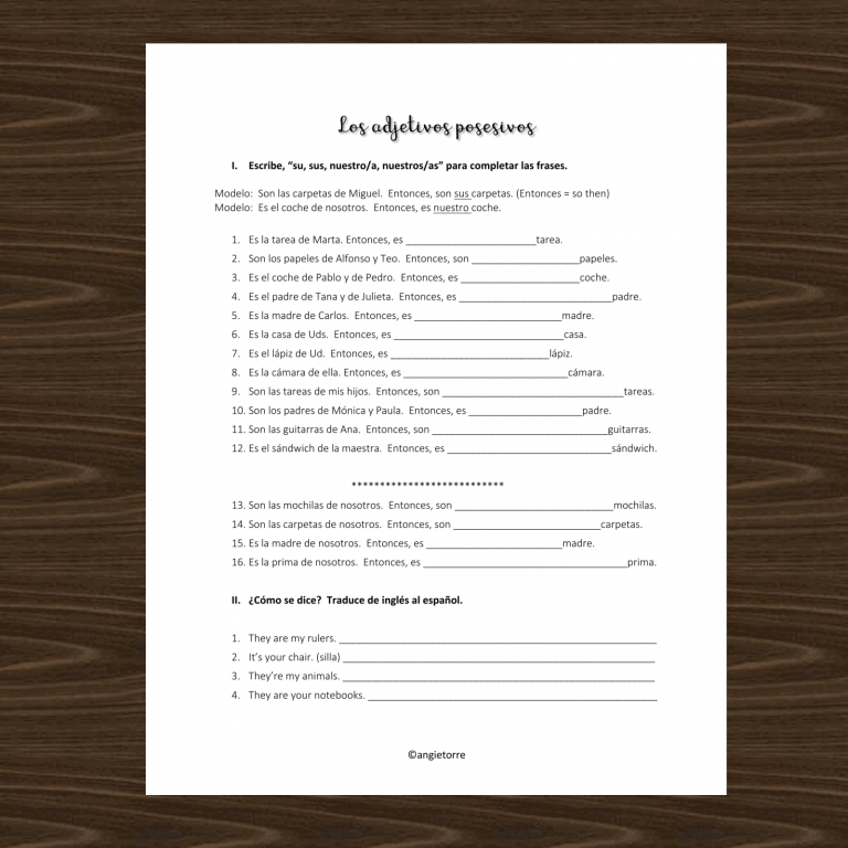 Spanish Possessive Adjectives Interactive Notebook Activity - Best ...
