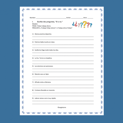 Spanish Questions Interactive Notebook Activities