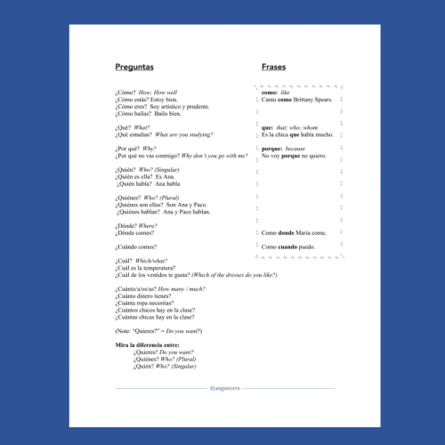 Spanish Questions Interactive Notebook Activities