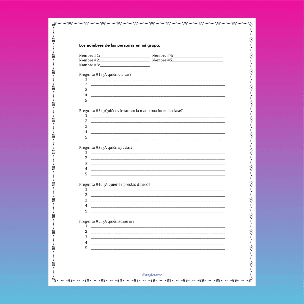 Spanish Personal A Group Speaking Activity