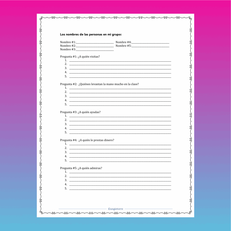 Spanish Personal A Group Speaking Activity