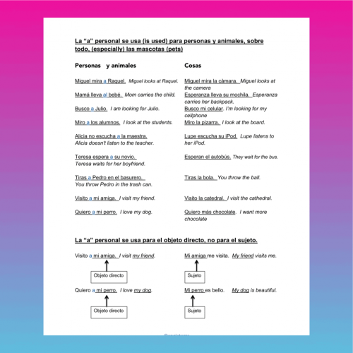 Spanish Personal A Group Speaking Activity