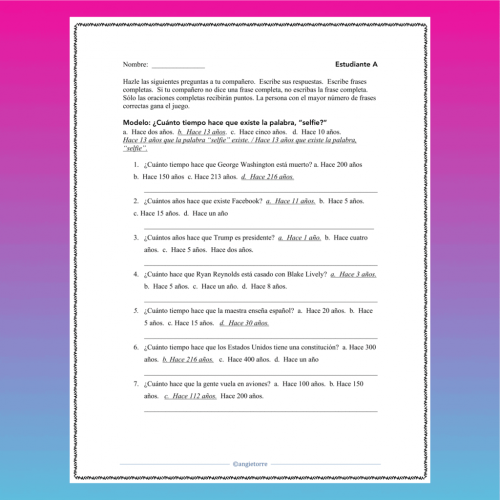 Spanish Hace Que Expressions Paired Speaking Activity