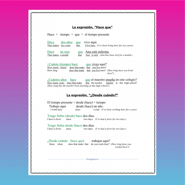 Spanish Hace Que Expressions Paired Speaking Activity
