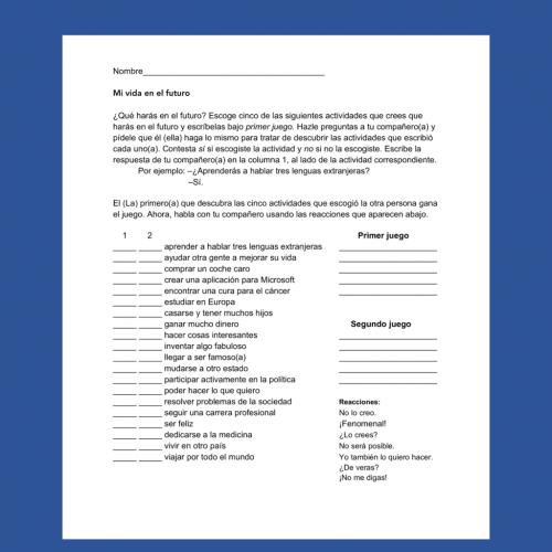 Spanish Future Tense El futuro Paired Activities Speaking and Writing