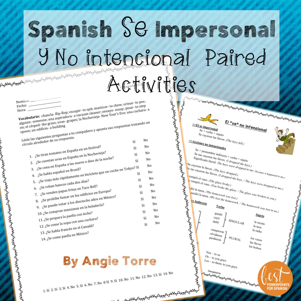 Spanish Se impersonal and no intencional Paired Activities