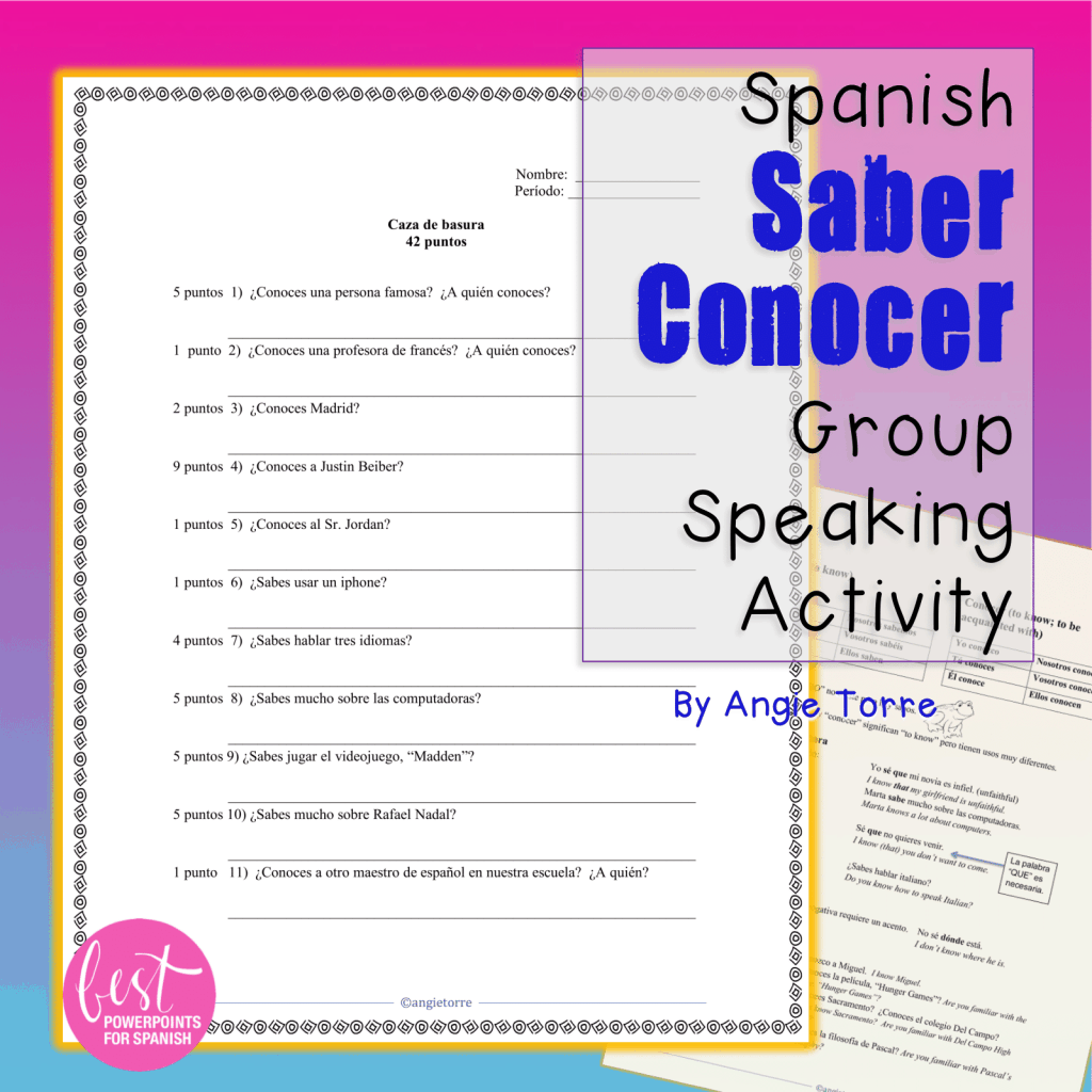 Spanish Saber conocer Group Speaking Activity Saber vs conocer