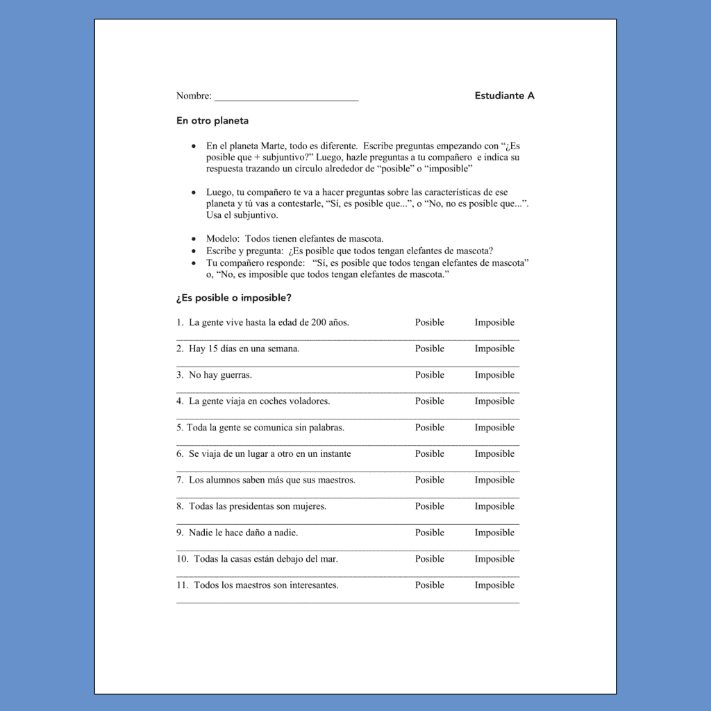 Spanish Subjunctive El subjuntivo Paired and Group Activities