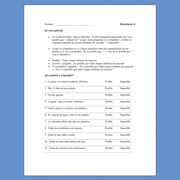 Spanish Subjunctive El subjuntivo Paired and Group Activities