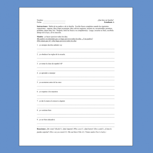 Spanish Subjunctive El subjuntivo Paired and Group Activities