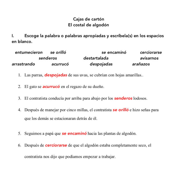 Cajas de cartón Vocabulary, Activities and Quizzes for Spanish Four or ...