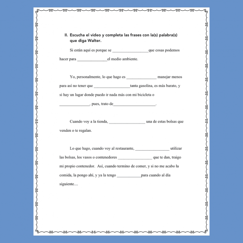 El medio ambiente Listening Activity for Spanish Three, Four or AP ...