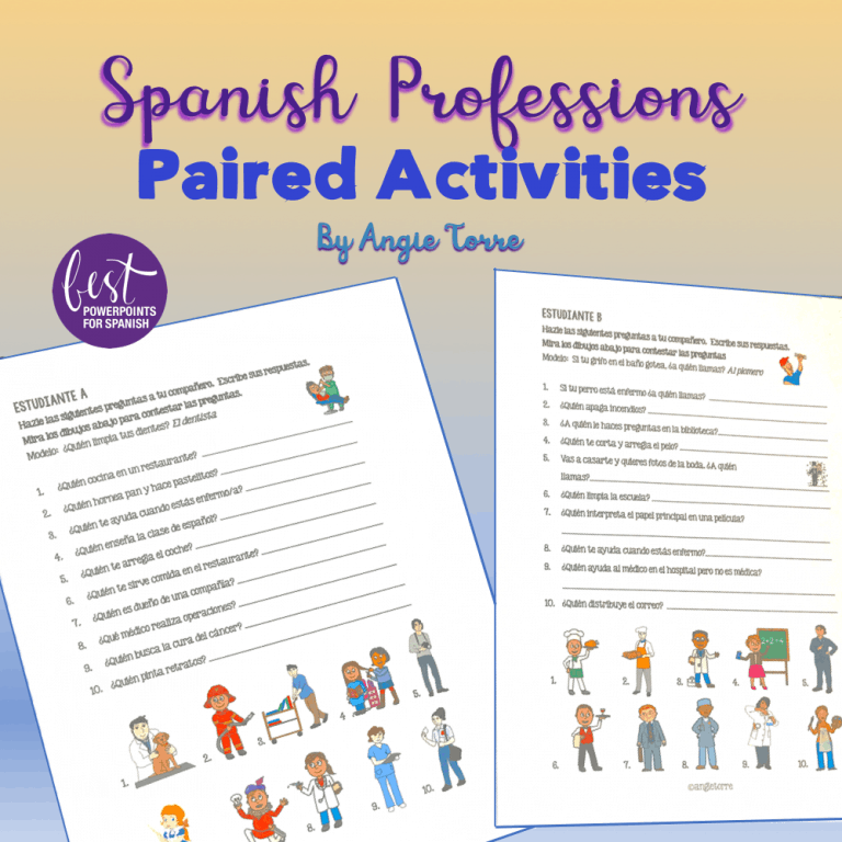 Spanish Professions Paired Activities - Best PowerPoints for Spanish ...