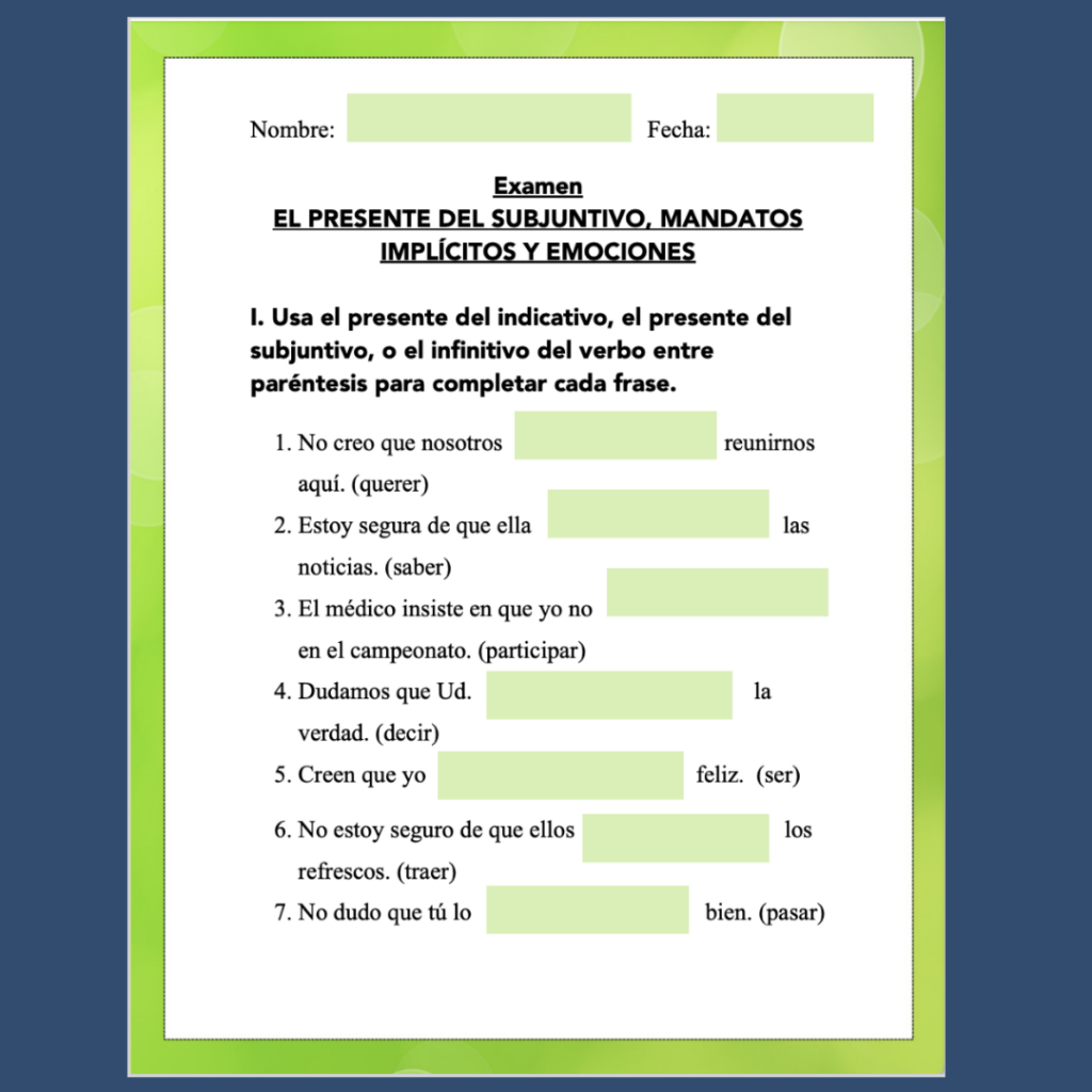 Spanish Subjunctive Digital and Printable Assessments | Tests ...