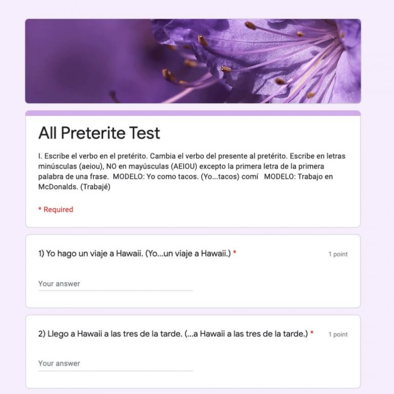 Spanish Preterite Tense Self-correcting Google Forms Activities or ...