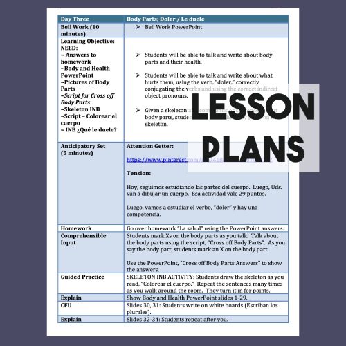 Spanish Body and Health El cuerpo y la salud Lesson Plans and ...