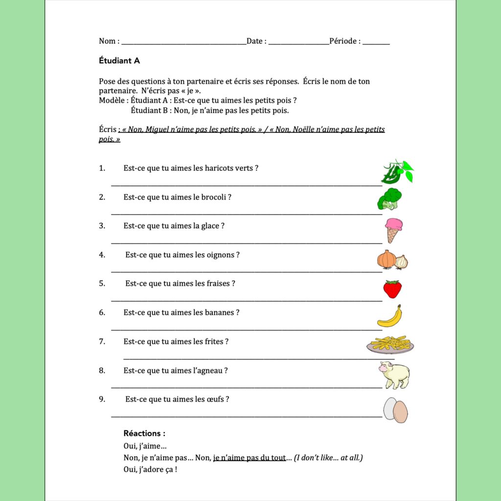 French Food La nourriture Paired Speaking Activities - Best PowerPoints ...
