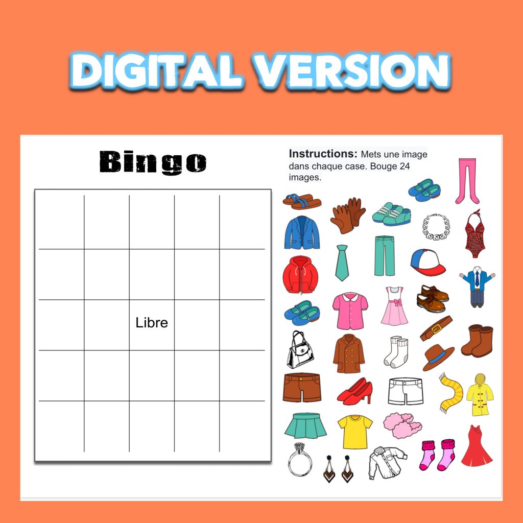French Clothing and Colors Bingo Game Digital and Printable - Best ...