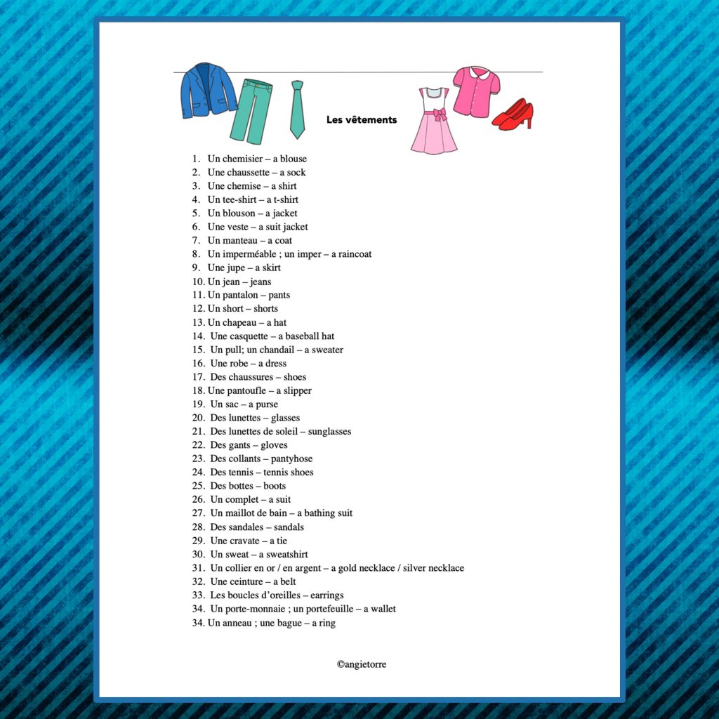 French Clothing Les vêtements Paired Speaking Activity Distance ...