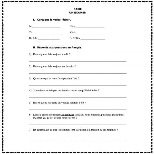 French Verb Faire Present Tense Digital and Printable Tests and ...