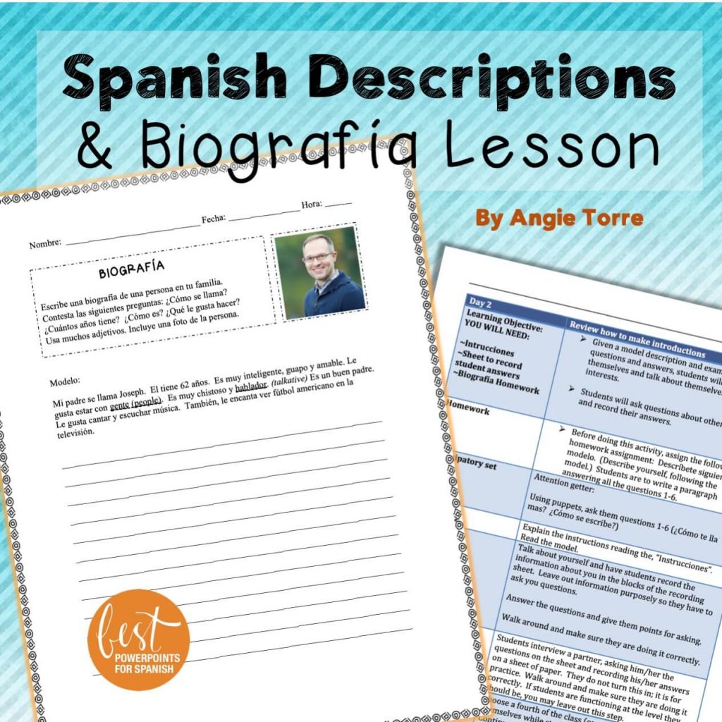 Spanish Descriptive Adjectives Biografía Lesson Distance Learning ...