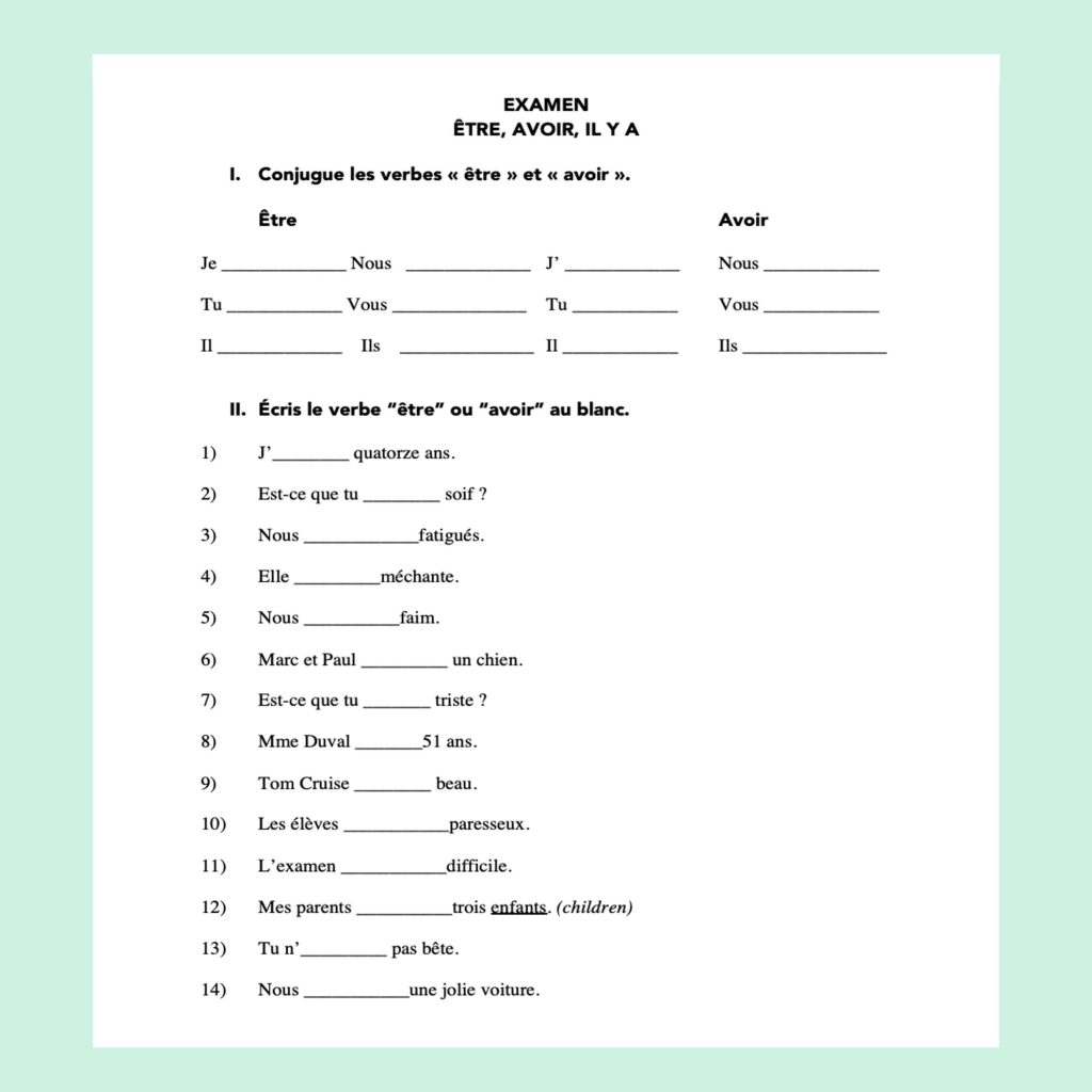 Être And Avoir French Verbs Present Tense Printable And Digital Tests ...