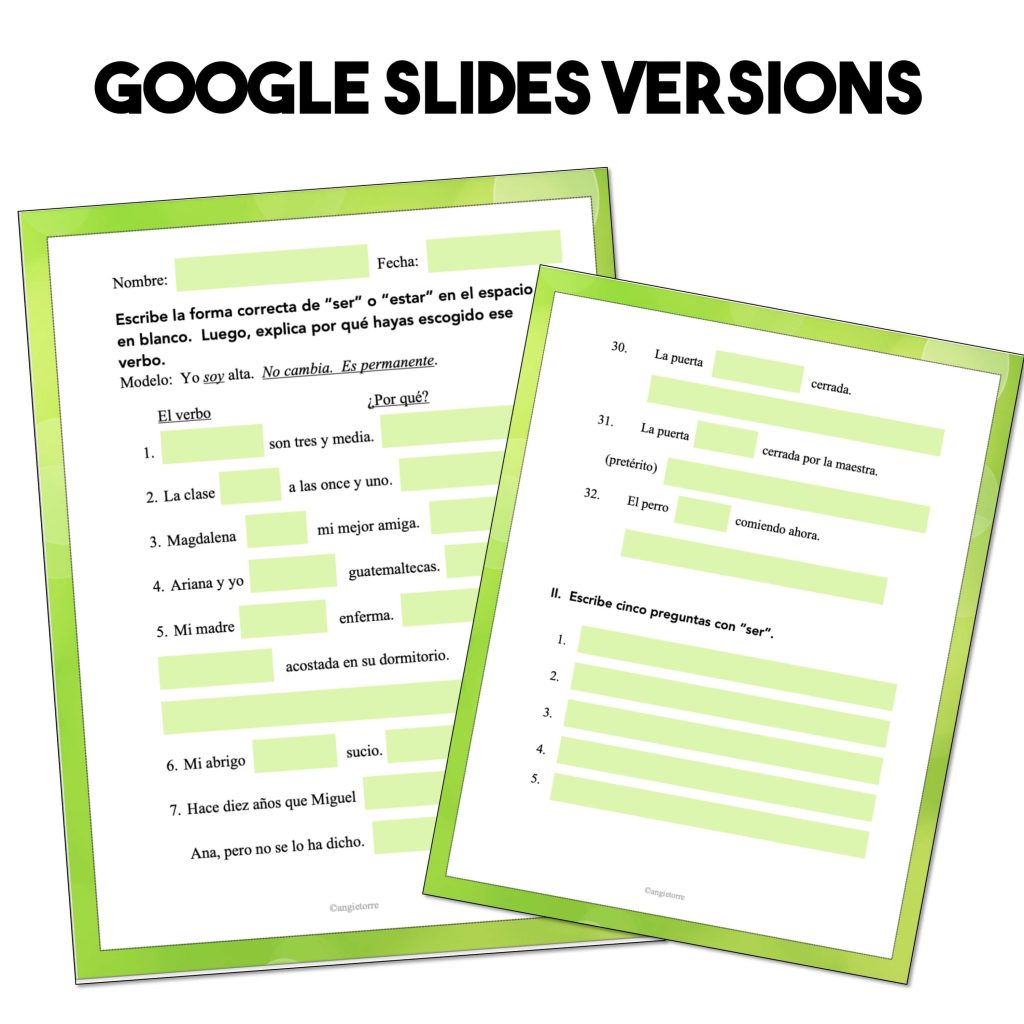 Ser vs Estar Autocorrecting Google Forms Tests and Activities in ...