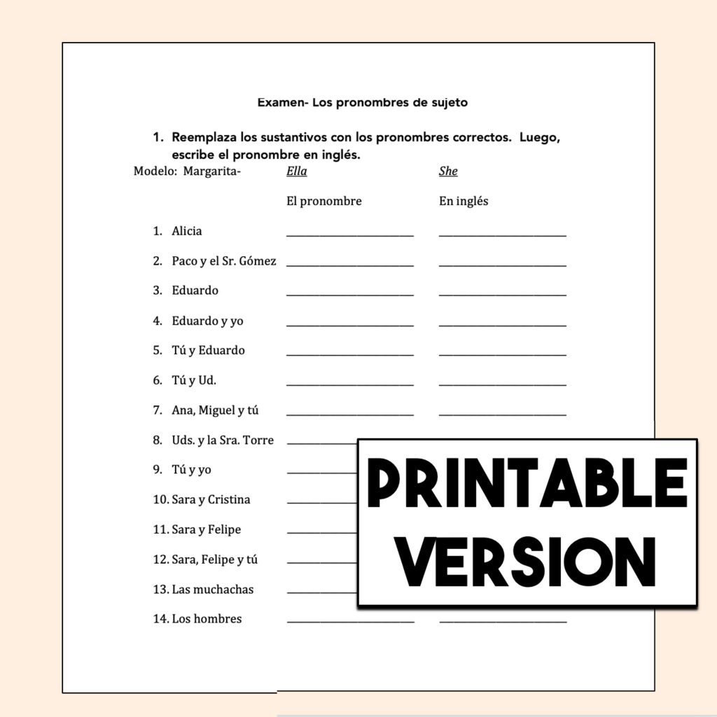 Spanish Subject Pronouns Tests Printable, Digital Google Slides ...