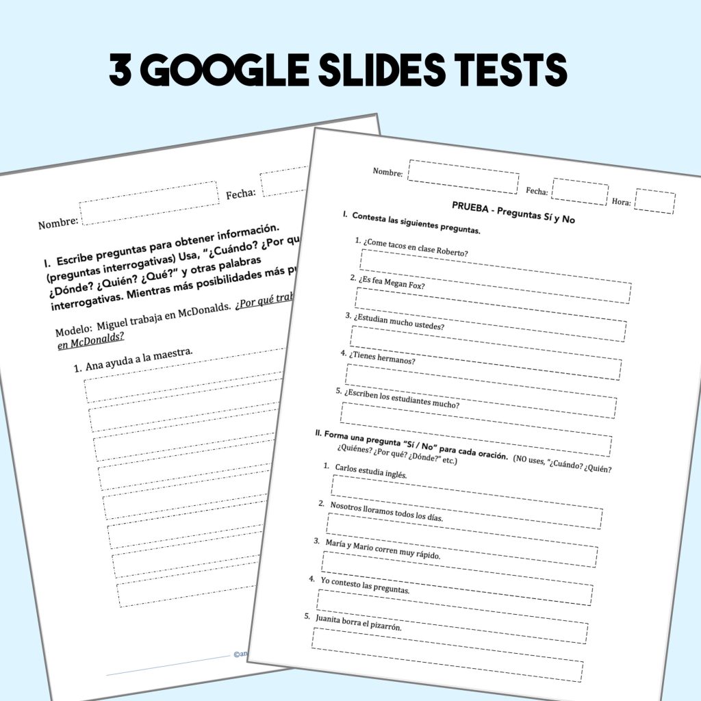 Spanish Question Words Tests, Interrogative Questions, 2 Verbs Print ...