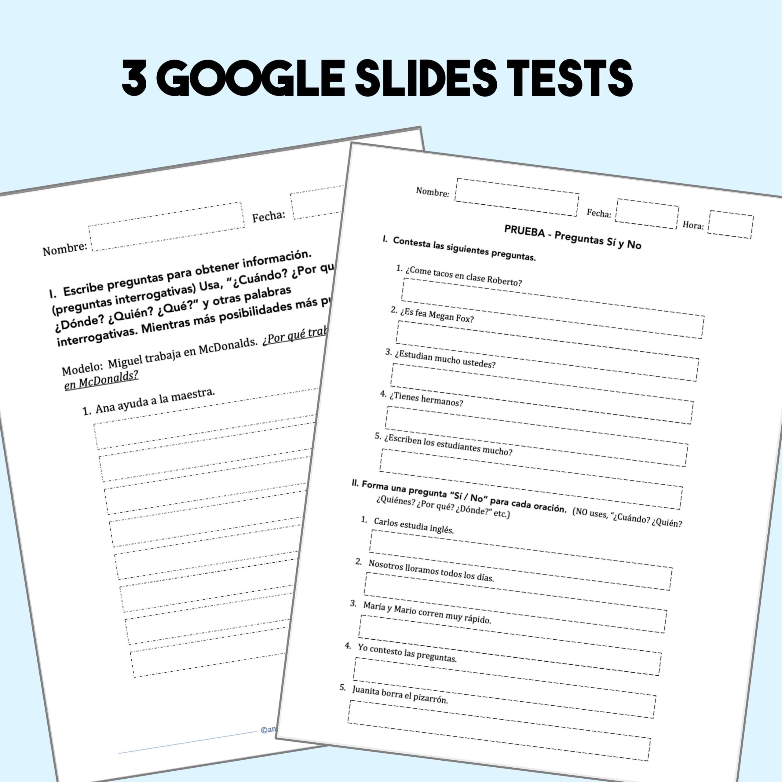 Spanish Question Words Tests, Interrogative Questions, 2 Verbs Print ...