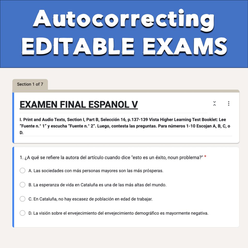 AP Spanish Final Exams Editable Autocorrecting Google Forms and ...