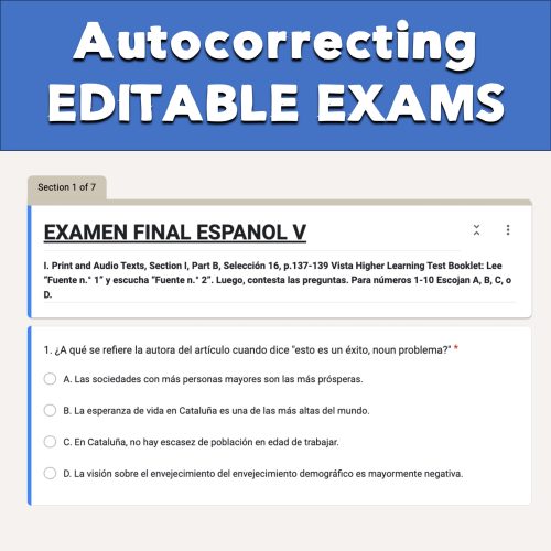 AP Spanish Final Exams Editable Autocorrecting Google Forms and ...