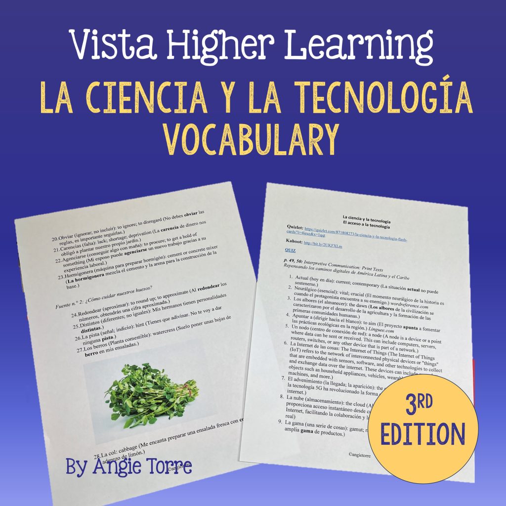 AP Spanish La ciencia y la tecnología Vocabulary for Vista Higher ...