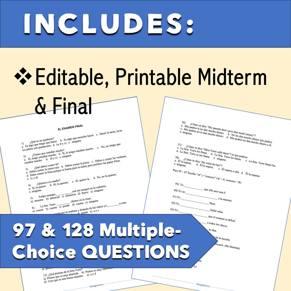 Spanish 2 Midterm and Final Exams Digital and Printable - Best ...