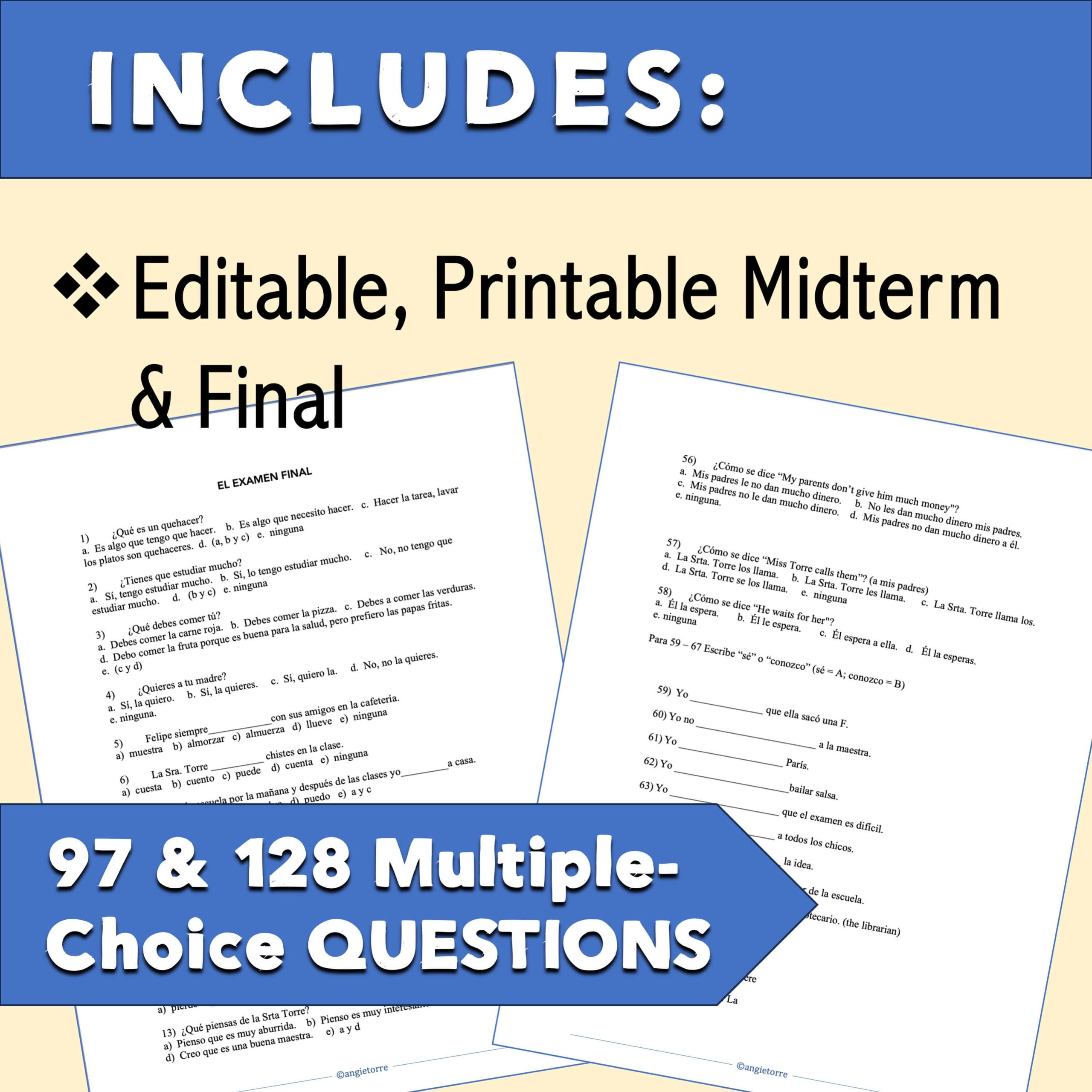 Spanish 2 Midterm and Final Exams Digital and Printable - Best ...