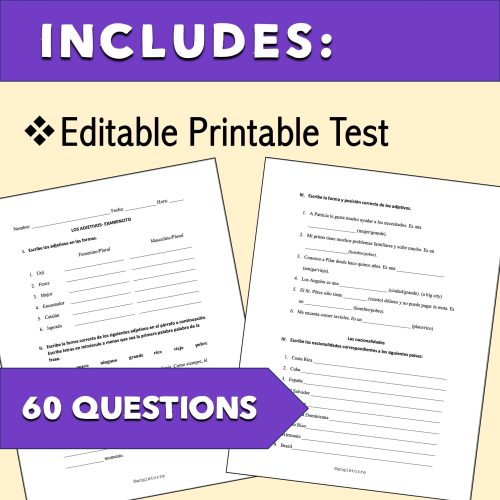 Spanish Adjectives of Nationality Las nacionalidades Tests Print ...
