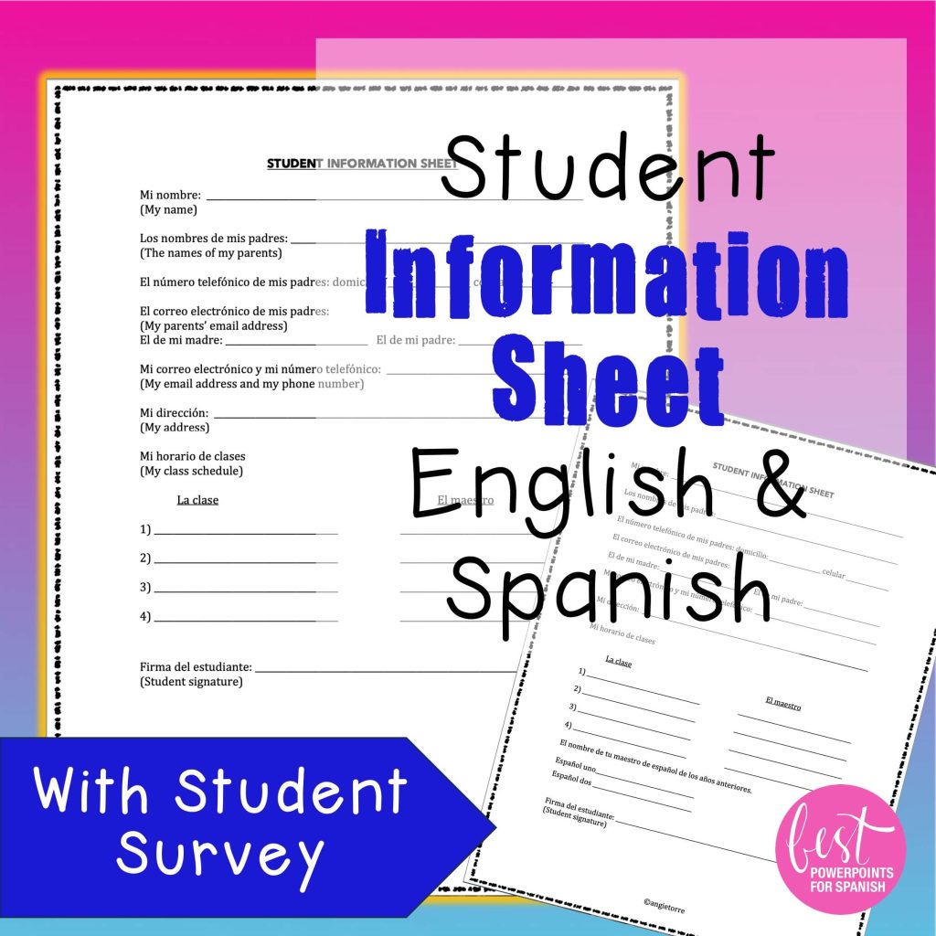 Student Information Sheet English and Spanish Student Survey Editable ...