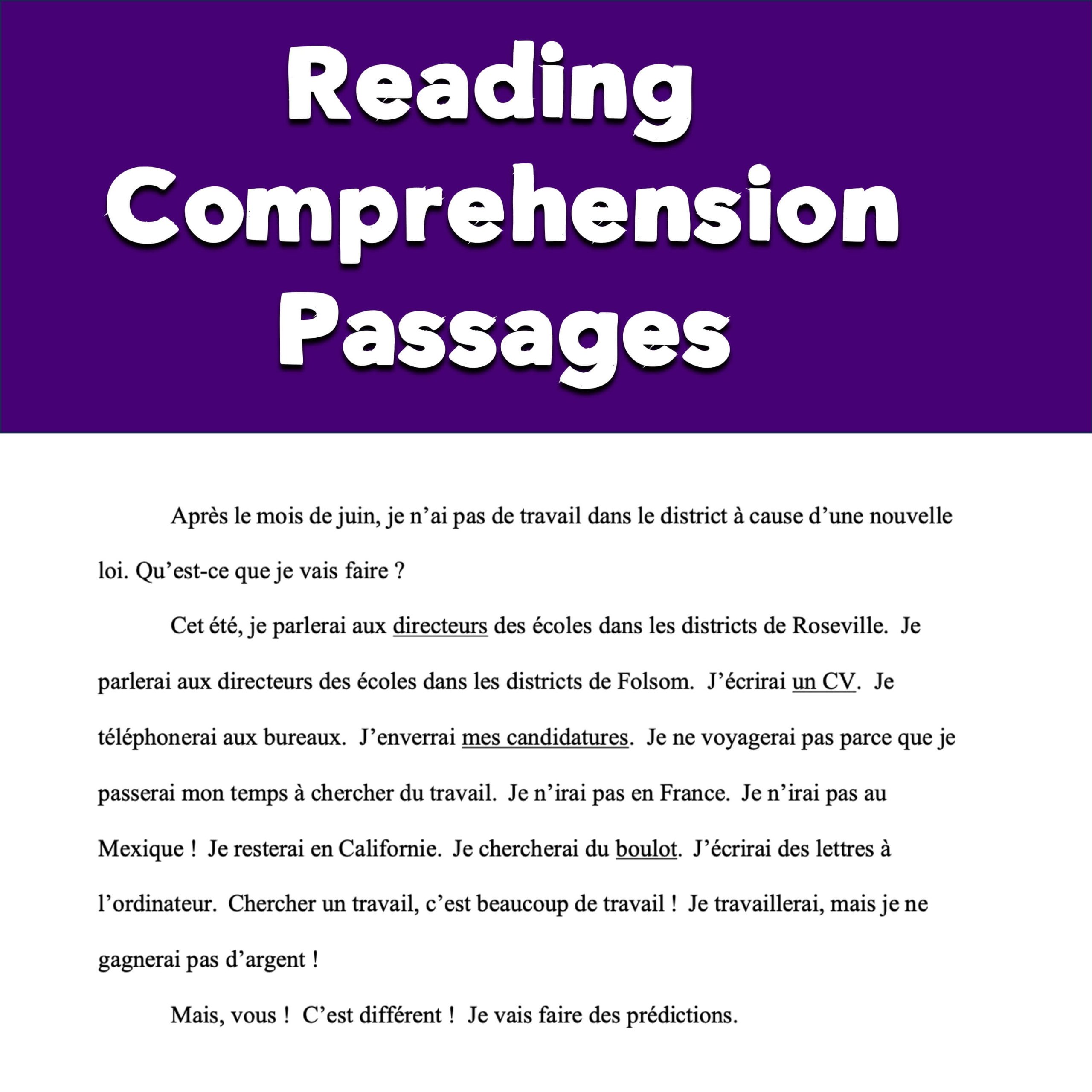 Le futur simple French Future Tense Reading Comprehension Passages ...